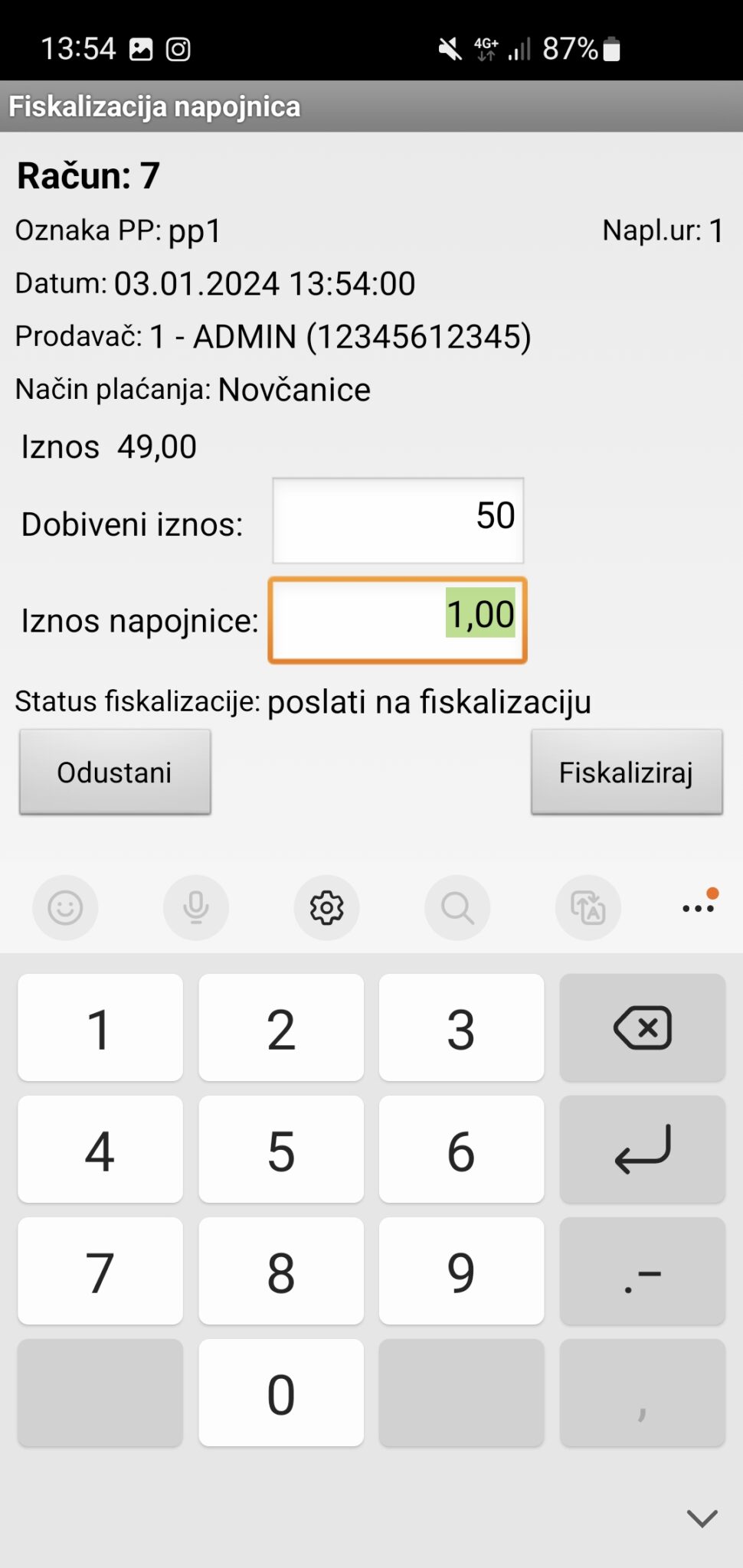 ekran_fiskalizacija_napojnica - Konto d.o.o. PožegaKonto d.o.o. Požega